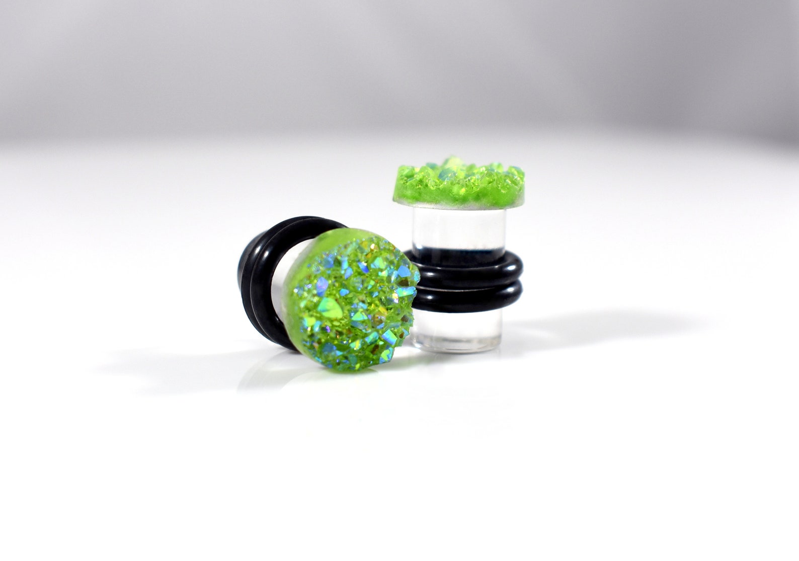Plug Earrings Light Spring Green AB Finish Faux Druzy - Etsy