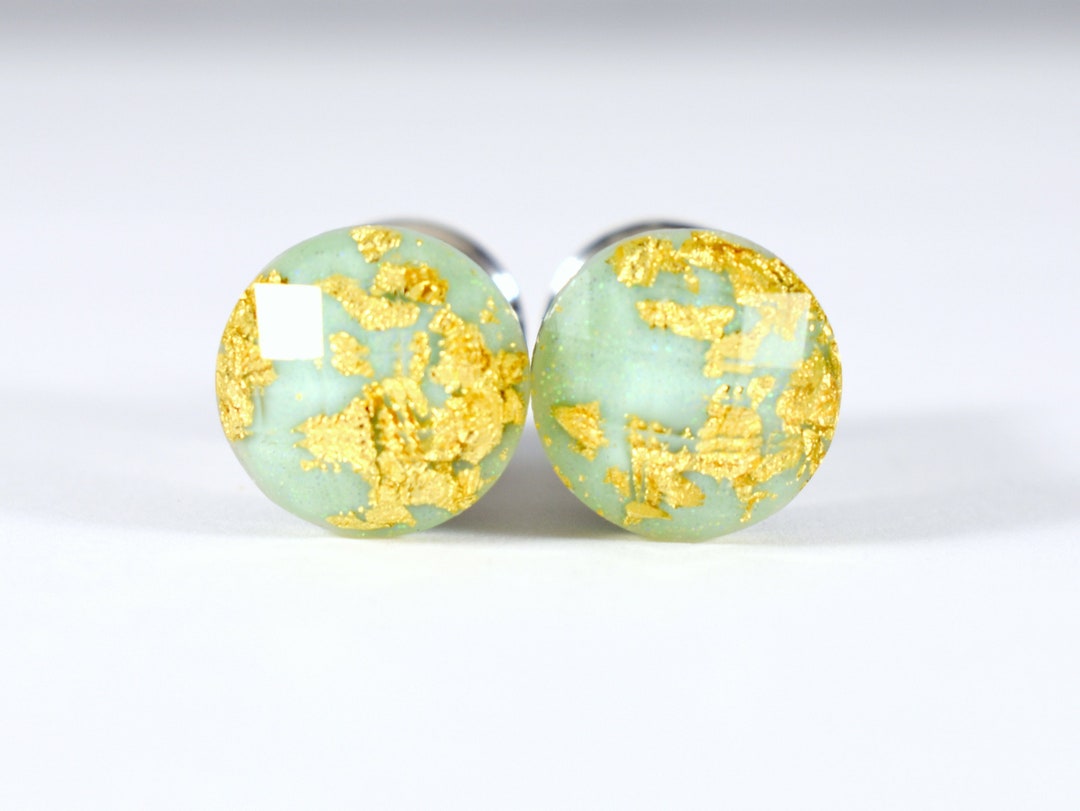 Plugs - Mint and Gold Flake Foil Facet 4g, 2g, and 0g - Etsy