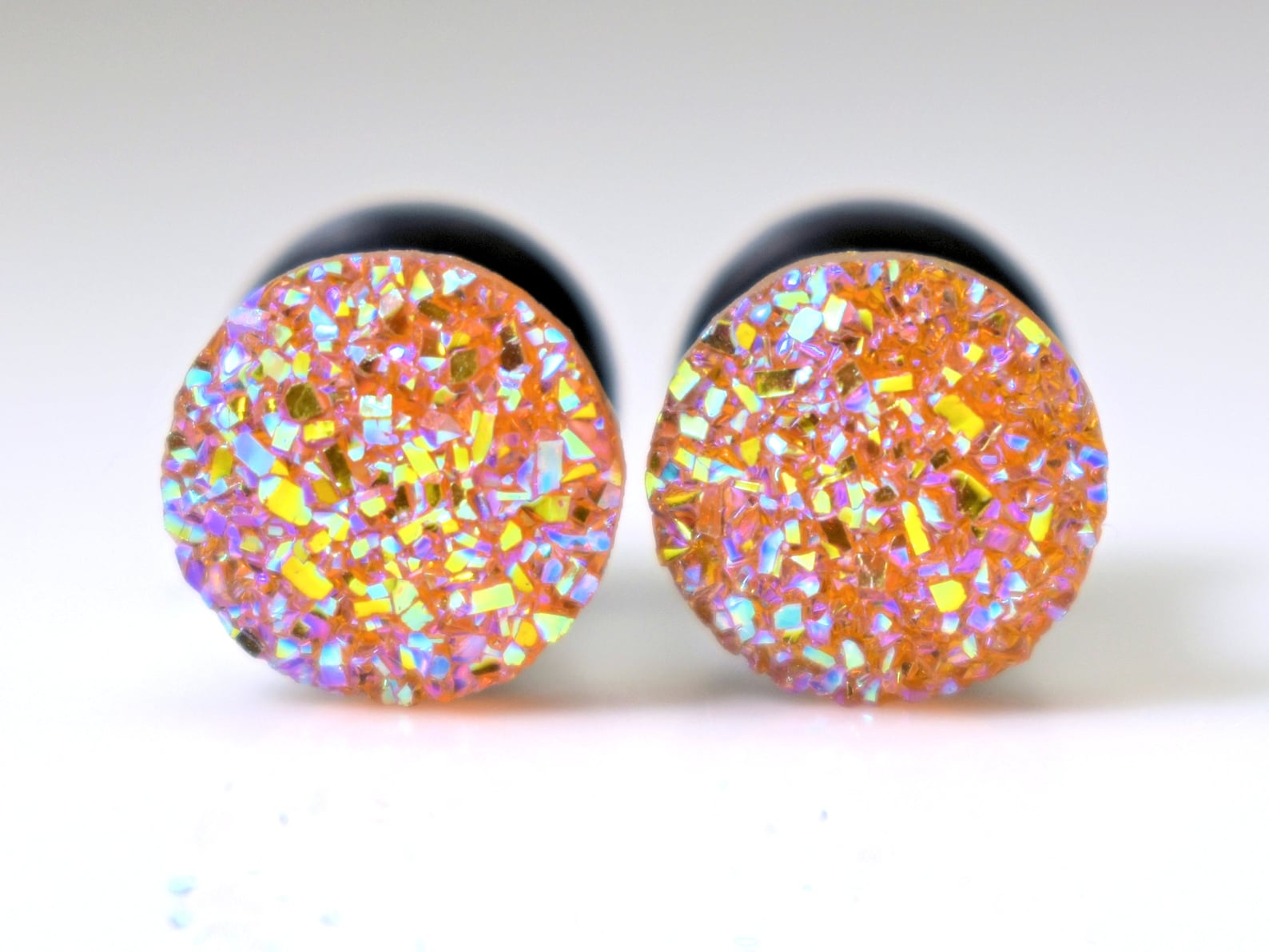 Plugs - Light Orange Sparkle Druzy Plugs - Available in 4g, 2g, 0g, and ...