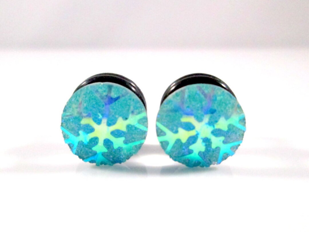 Plug Earrings - Pretty Turquoise Winter Snowflake Frozen 2g, 0g, and ...