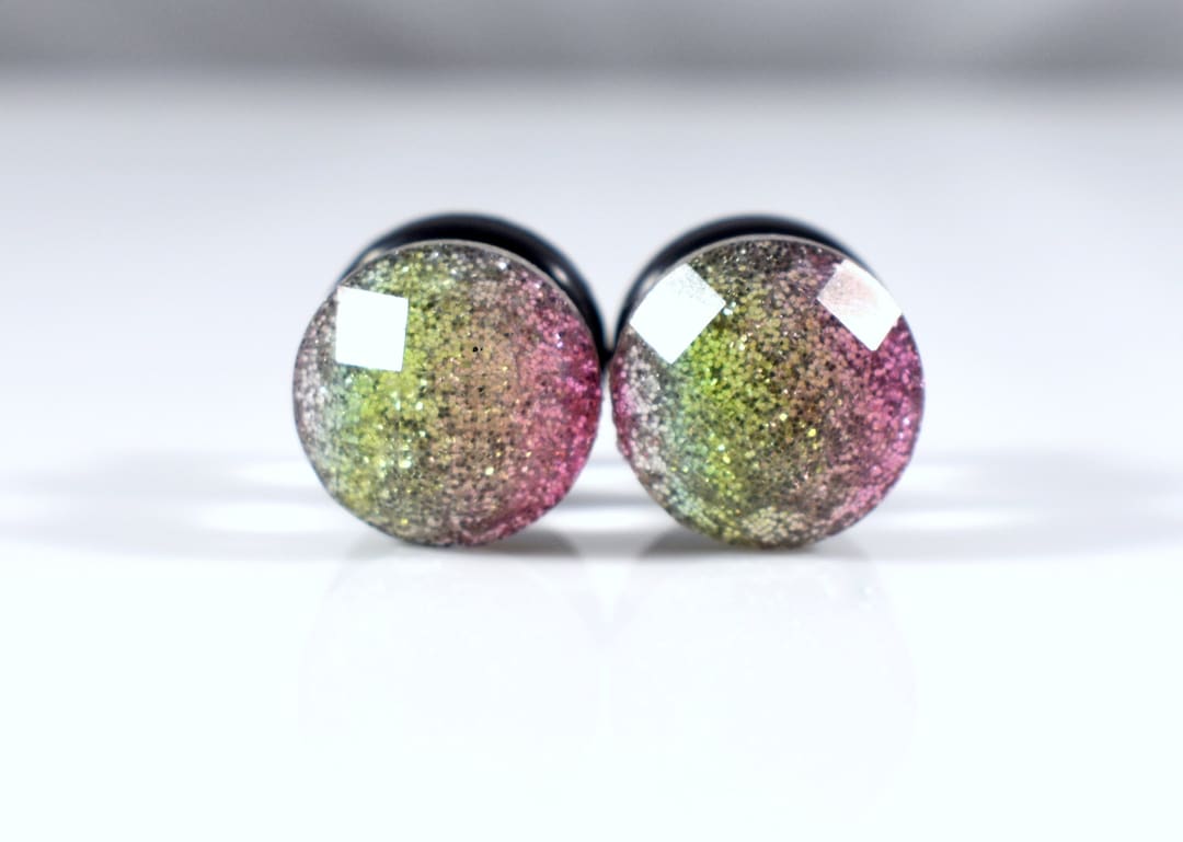 Plugs - Faceted Pink to Green Fade Glitter 2g, 0g, and 00g - Etsy