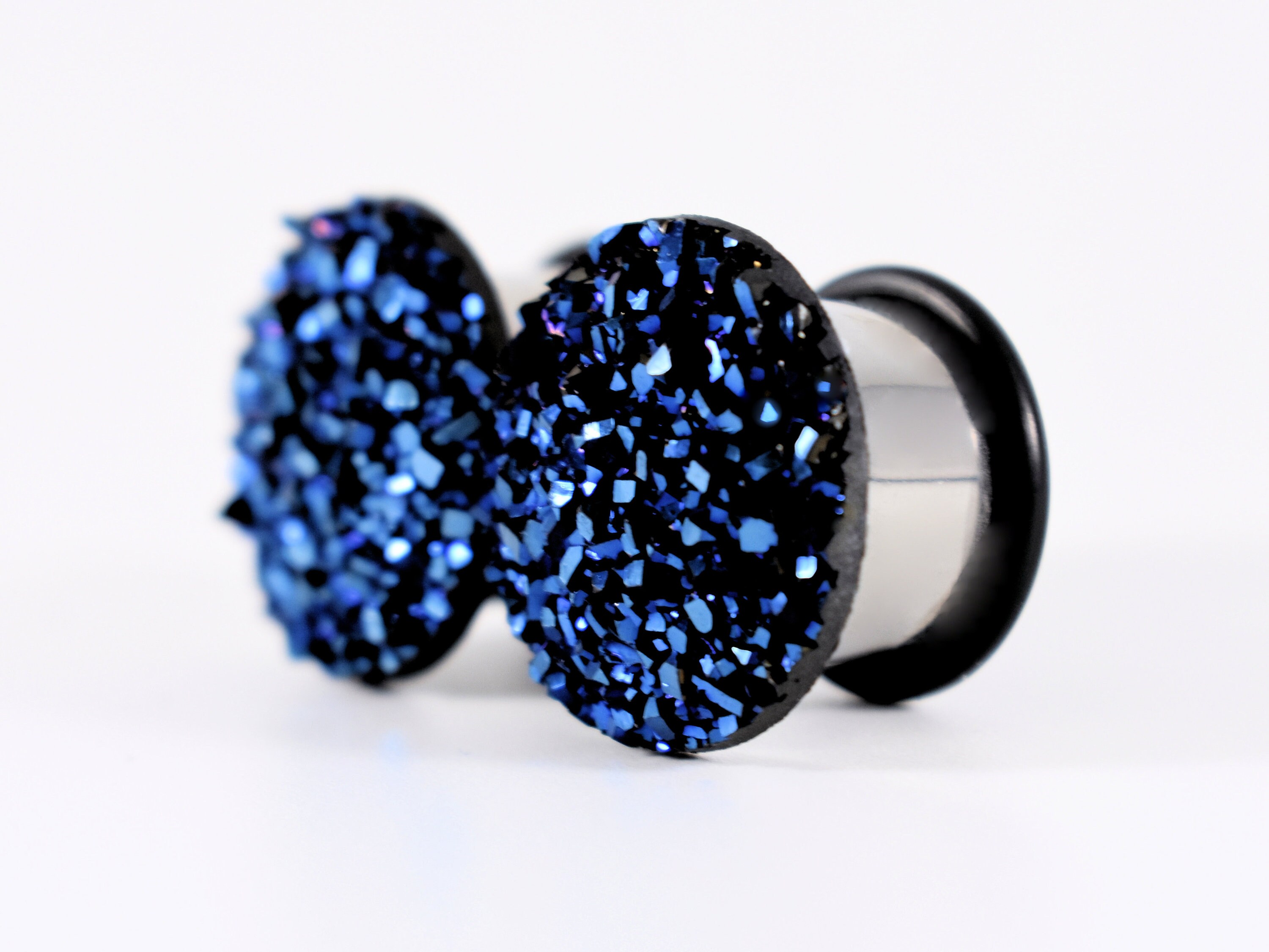 Plug Earrings Dark Navy Blue Sparkle Faux Druzy Plugs 9/16 | Etsy