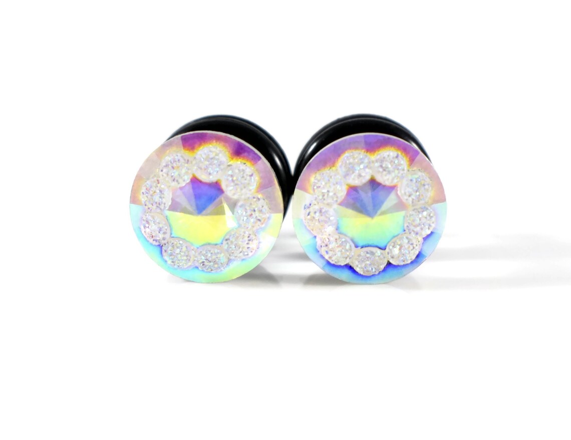 Plug Earrings White AB Finish Round Pyramid Plugs 4g 2g | Etsy