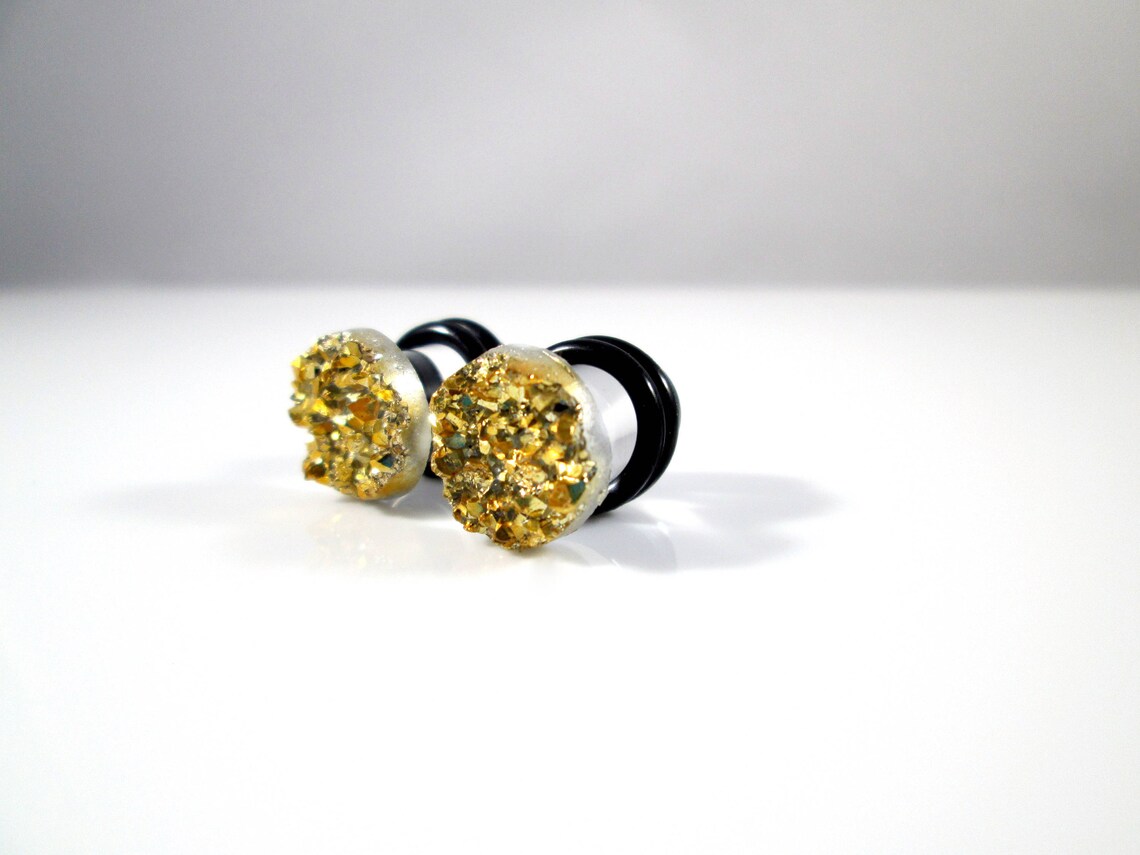 Plug Earrings Gold Chunky Metallic Faux Druzy Sparkle 4g - Etsy