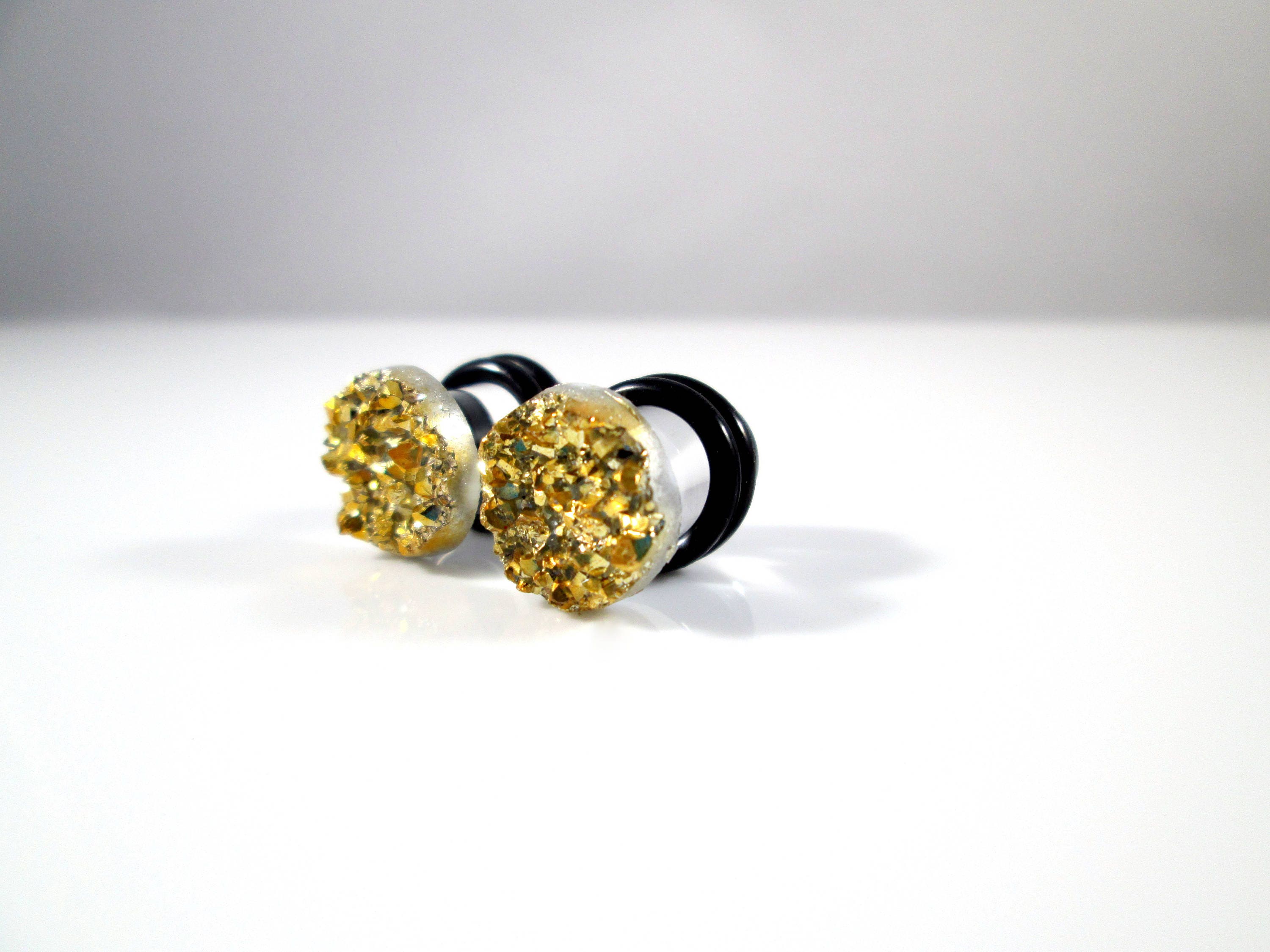 Plug Earrings Gold Chunky Metallic Faux Druzy Sparkle Plugs | Etsy