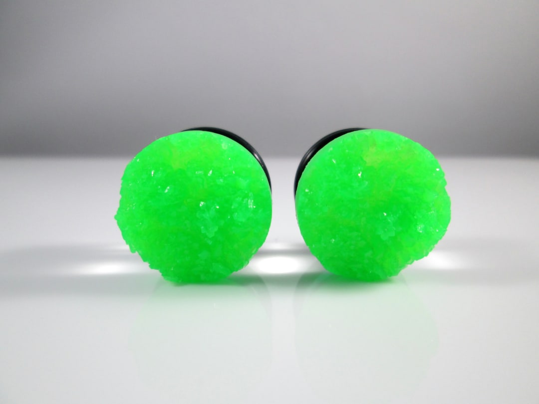 Clearance - Plug Earrings - Lime Green Sparkle Large Faux Druzy Plugs ...