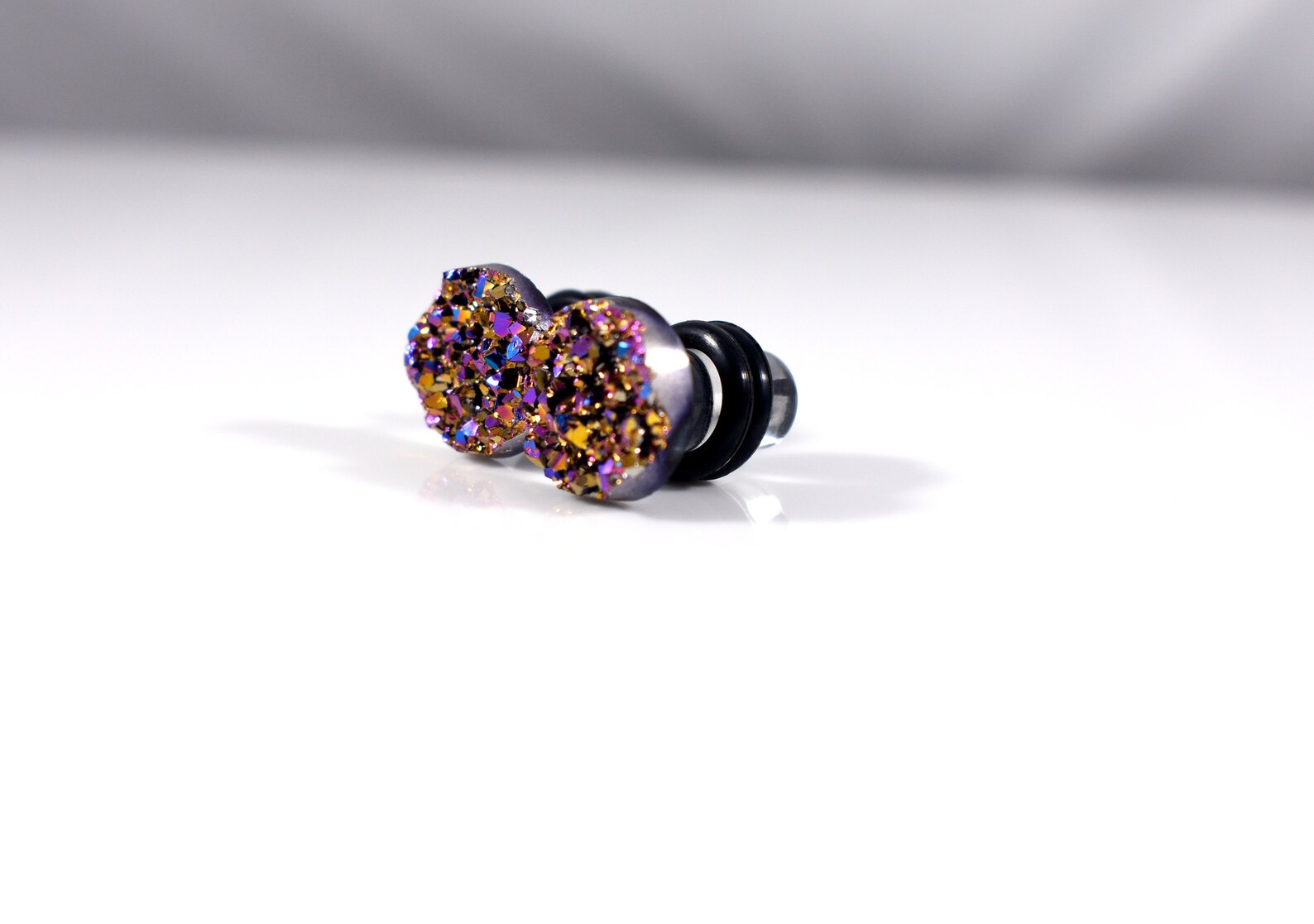 Plug Earrings - Metallic Gold Purple and Blue Sparkle Faux Druzy 4g, 2g ...