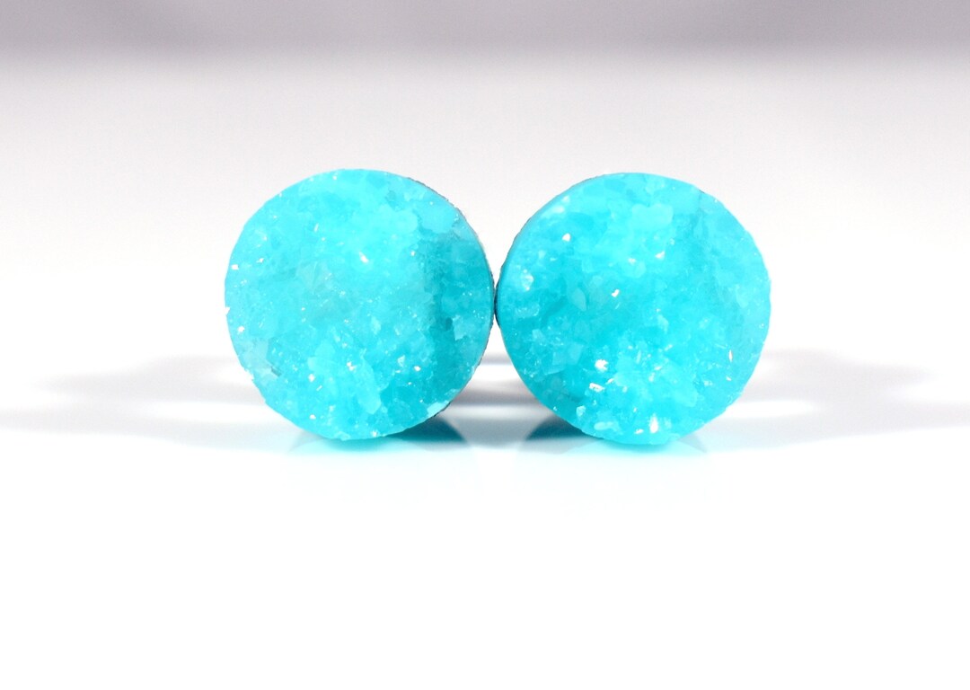 Plug Earrings Light Blue Turquoise Aqua Faux Druzy Sparkle 4g, 2g, 0g ...
