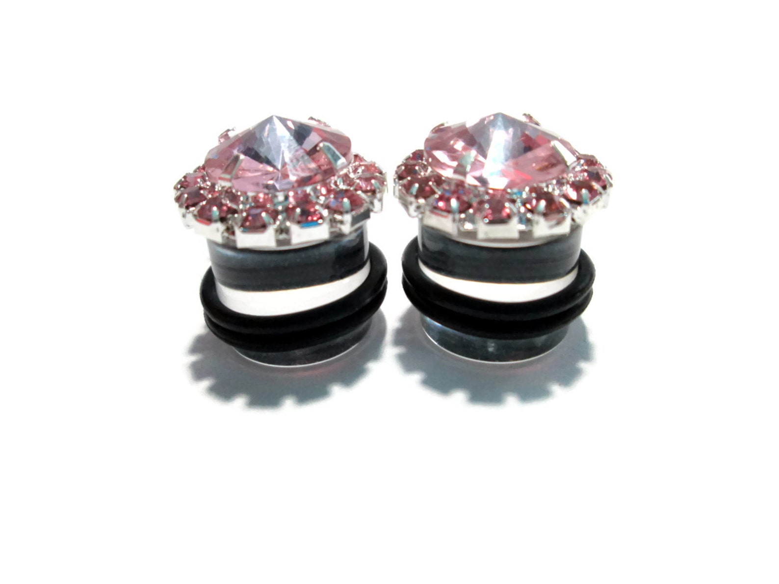 Plug Earrings - Pink Sparkle Rhinestone 7/16 In, 1/2 In, and 9/16 In ...