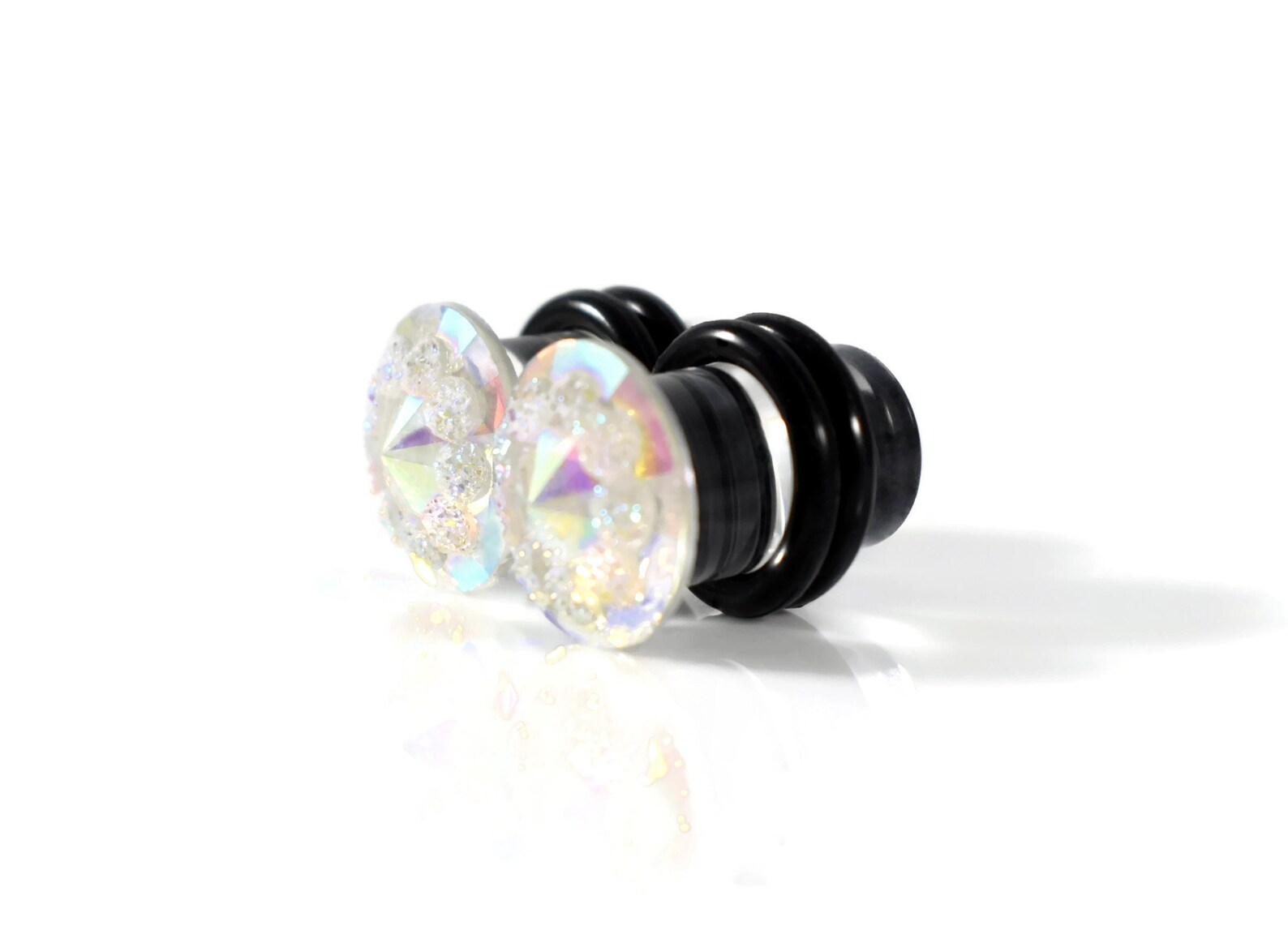 Plug Earrings White AB Finish Round Pyramid 4g 2g 0g and - Etsy