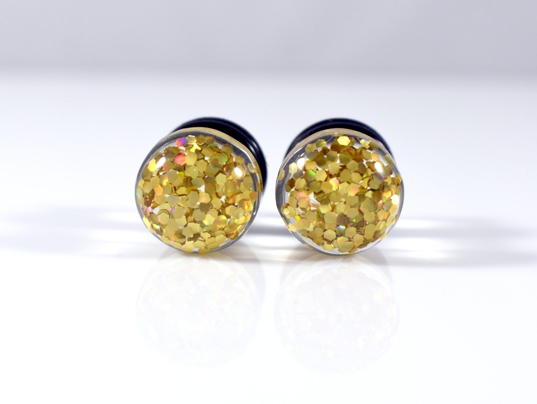 Plug Earrings - Gold Round Glitter Sparkle 2g, 0g, and 00g - Etsy