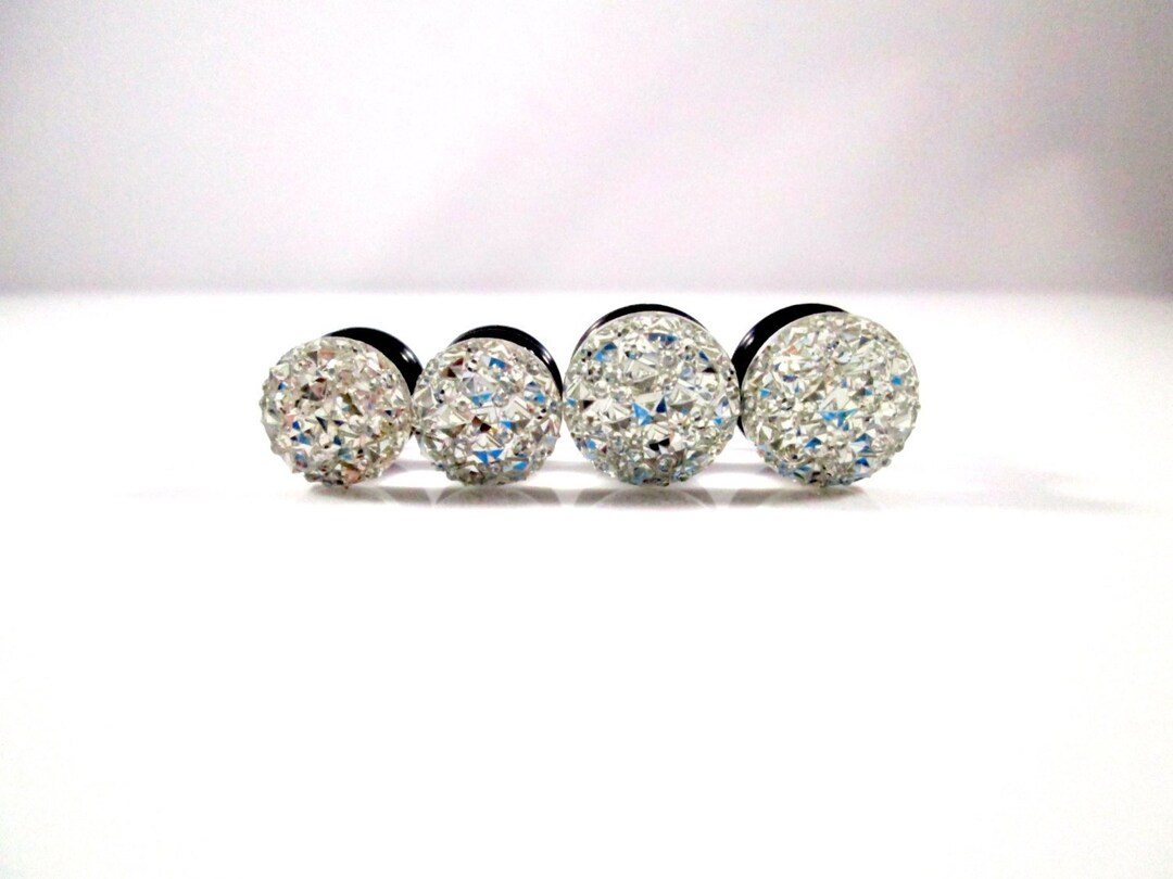 Plug Earrings - Clear Frozen Ice Sparkle Faceted Gem Plugs - 2g, 0g ...