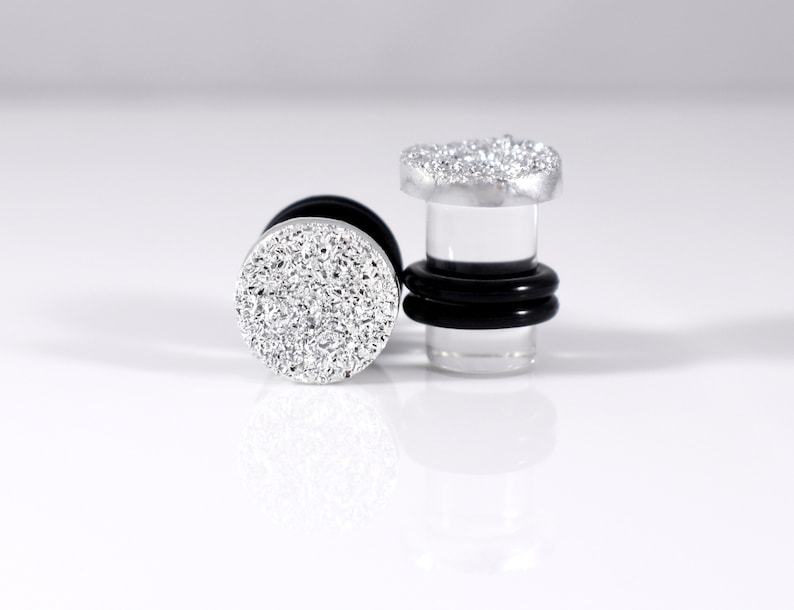 Plug Earrings Silver Titanium Faux Druzy Sparkle 4g 2g 0g - Etsy