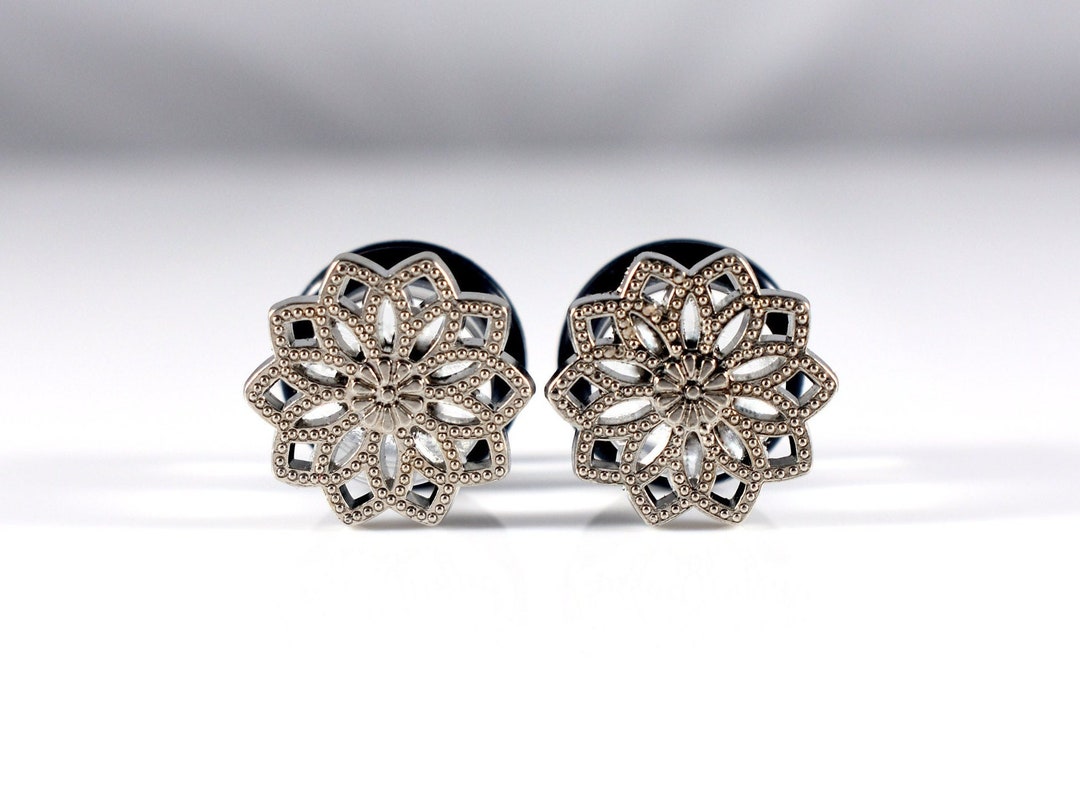 Plugs Pretty Silver Poinsettia Flower Plugs 0g 00g - Etsy New Zealand