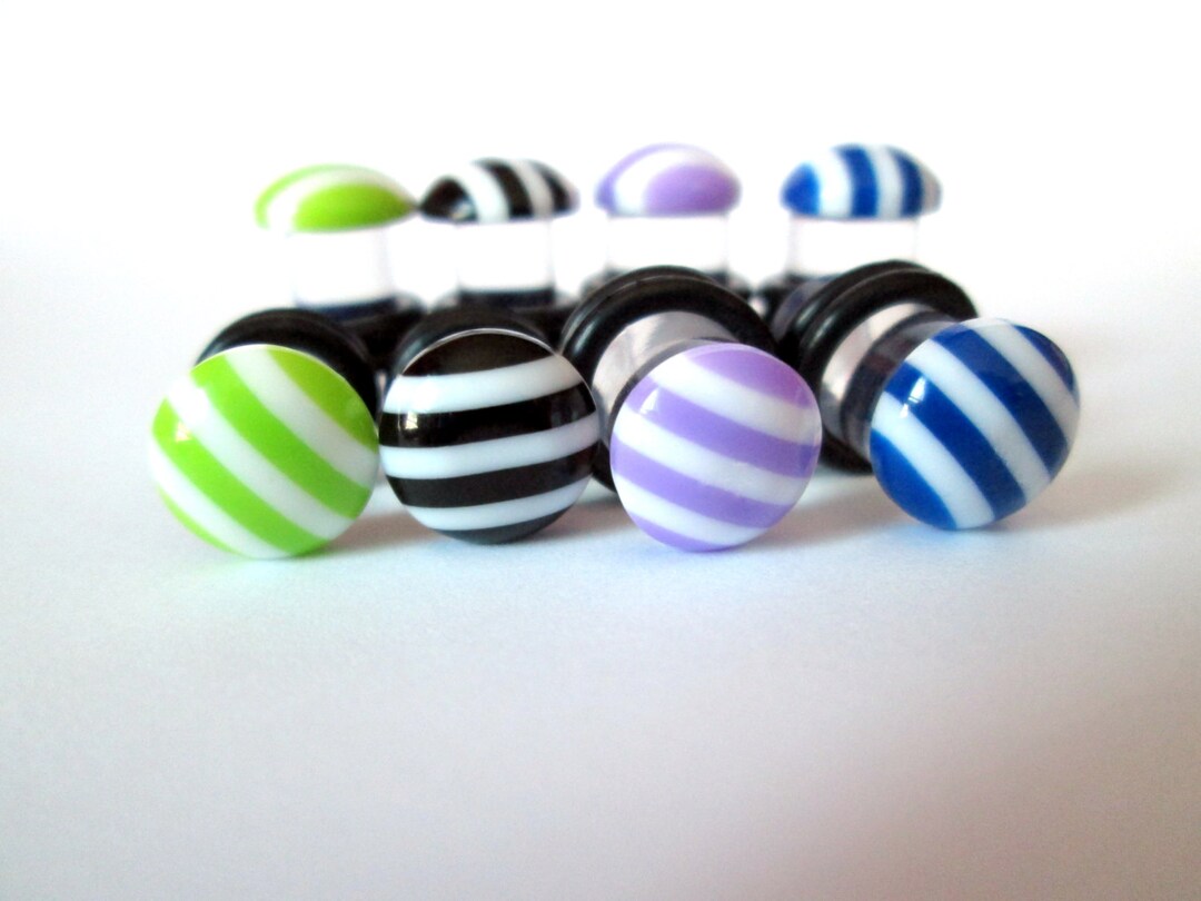 Striped Candy Dot Plugs: Acrylic Ear Gauges (4g, 2g, 0g) - Etsy