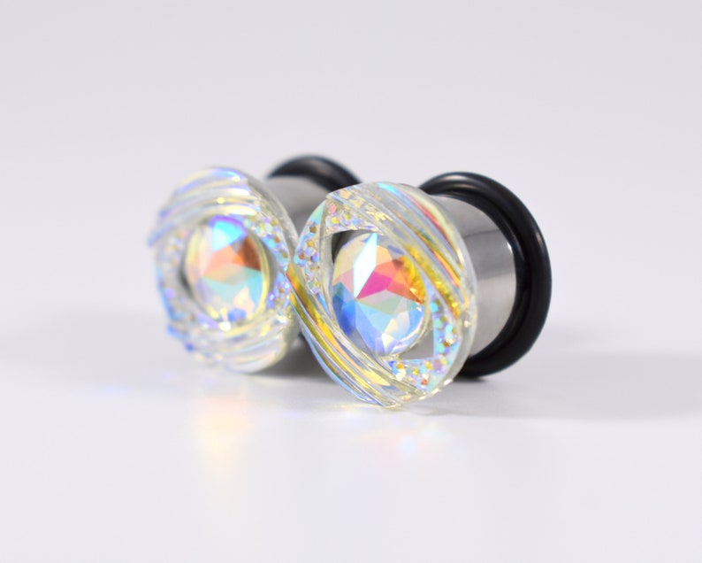 Plug Earrings White AB Finish Clear Round Eye Plugs 7/16 - Etsy