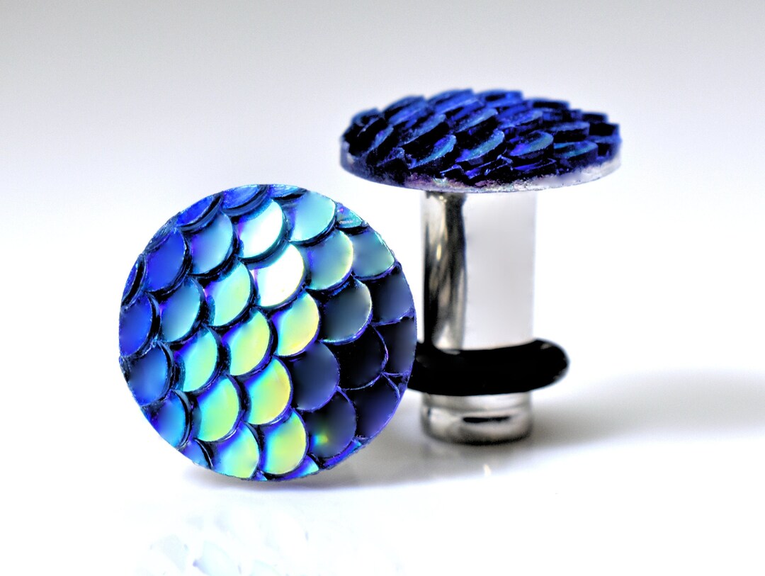 Plug Earrings - Ocean Blue Mermaid Dragon Scale Plugs - 4g, 2g, 0g, and ...
