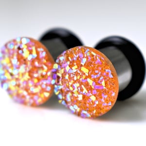 Plugs - Light Orange Sparkle Druzy Plugs - Available in 4g, 2g, 0g, and ...