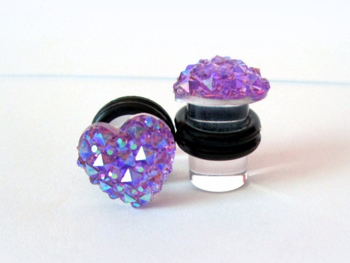 Plugs Plug Earrings Pretty Purple Geometric Sparkle Heart - Etsy