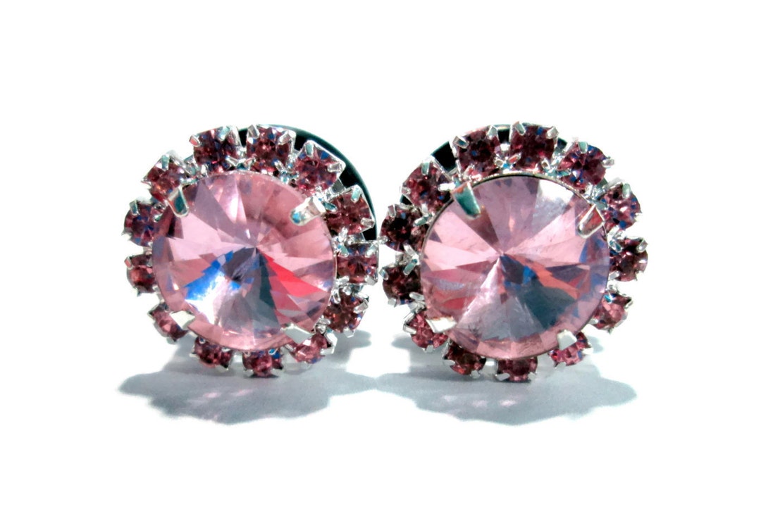 Plug Earrings - Pink Sparkle Rhinestone 7/16 In, 1/2 In, and 9/16 In ...