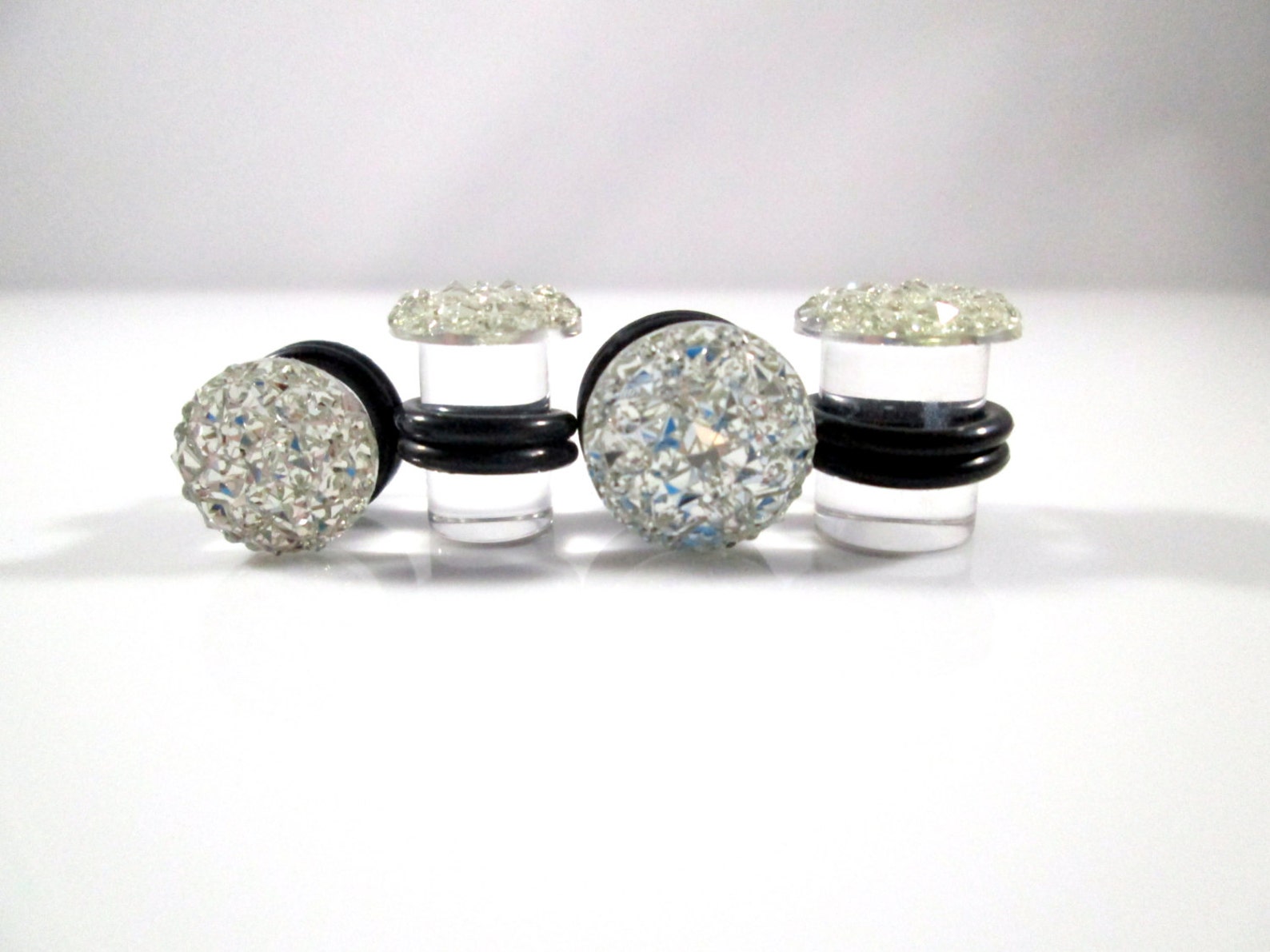 Plug Earrings - Clear Frozen Ice Sparkle Faceted Gem Plugs - 2g, 0g ...