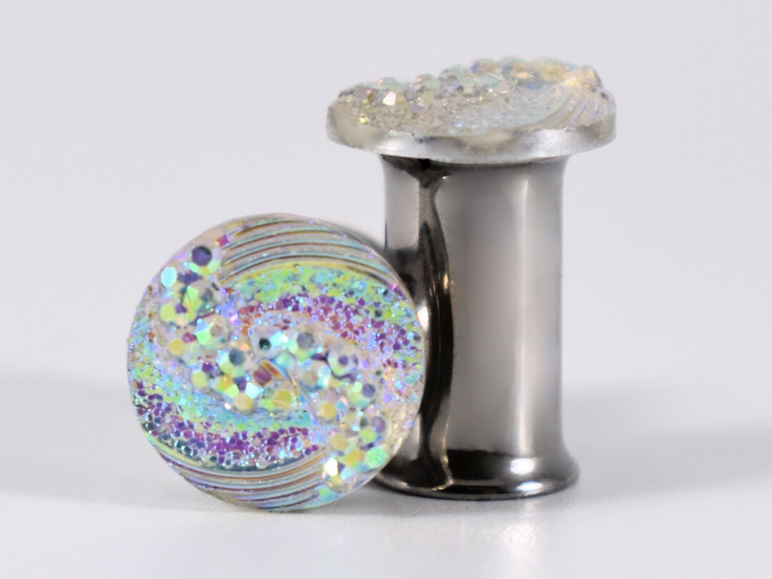Gauges - Plug Earrings - Clear Swirl and Sparkle 4g, 2g, and 0g - Etsy