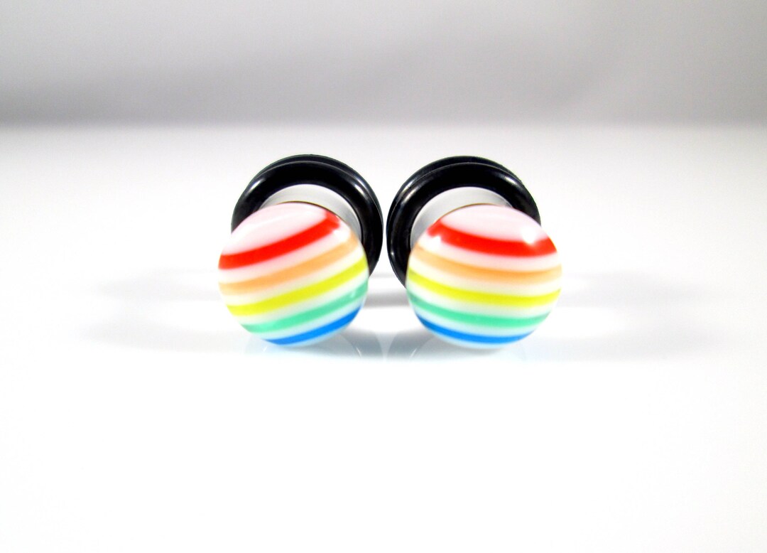 Plugs - Rainbow Stripes With White Background Candy Dots 4g, 2g, and 0g ...