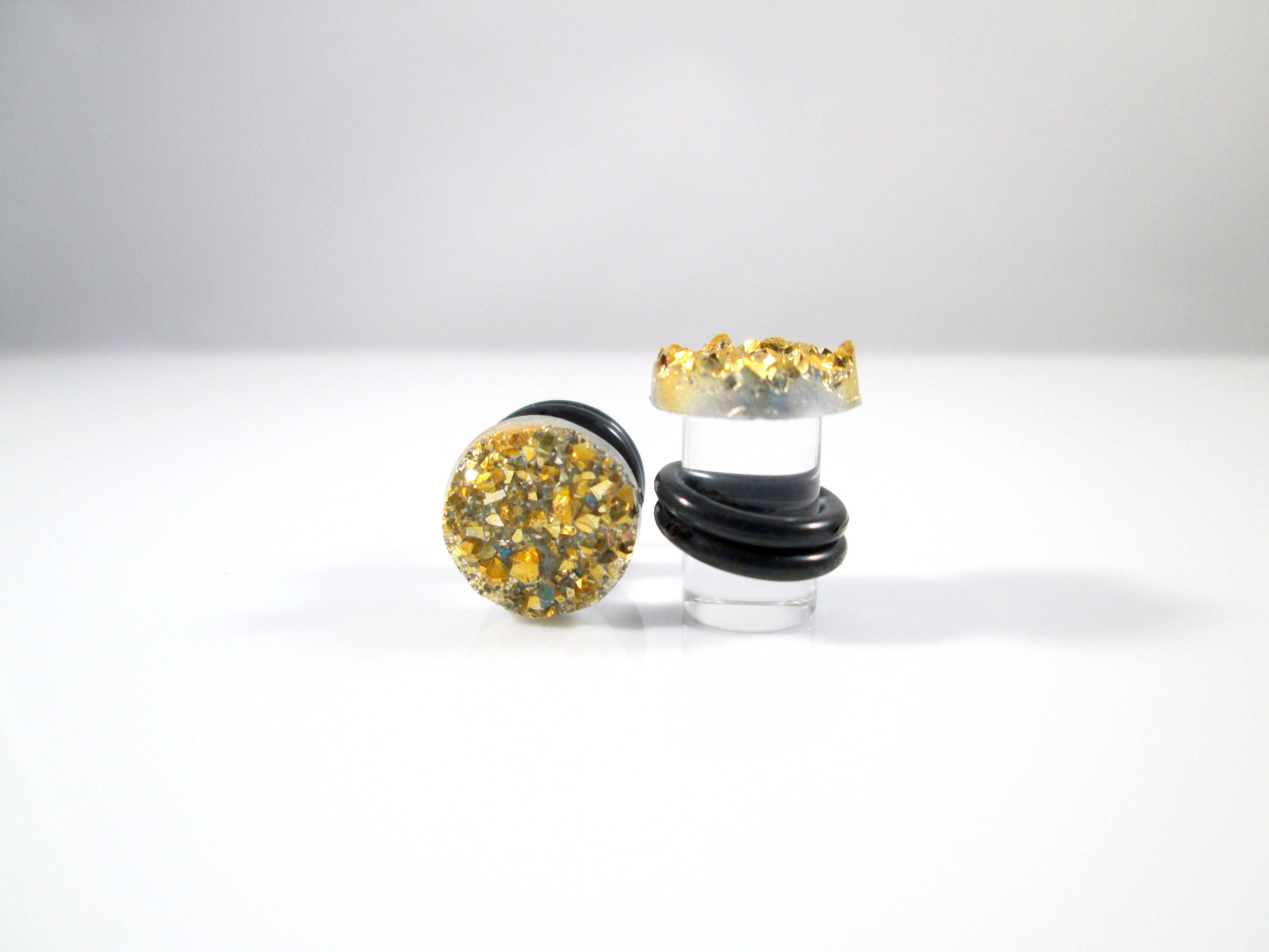 Plug Earrings Gold Chunky Metallic Faux Druzy Sparkle Plugs | Etsy