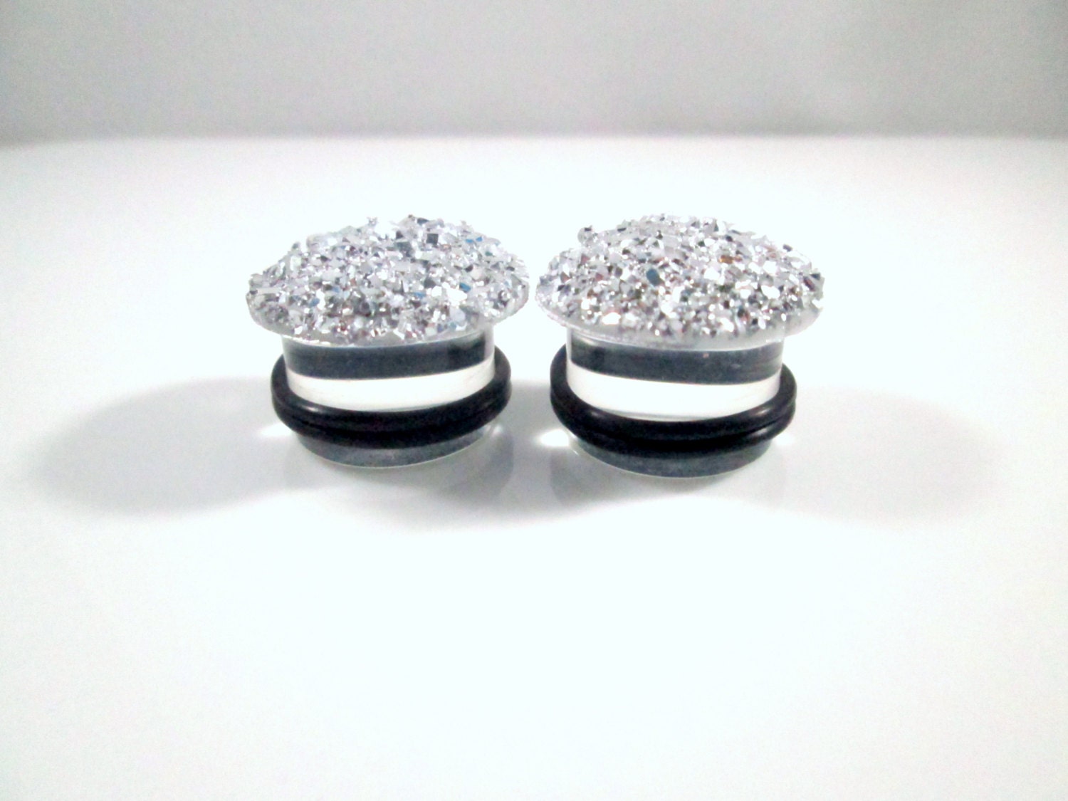 Gauges Plug Earrings Silver Large Sparkle Faux Druzy Plugs | Etsy