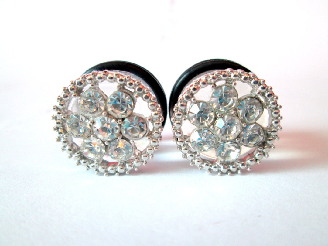Rhinestone Flower Plugs: Silver Sparkle, 1/2 in & 9/16 In - Etsy
