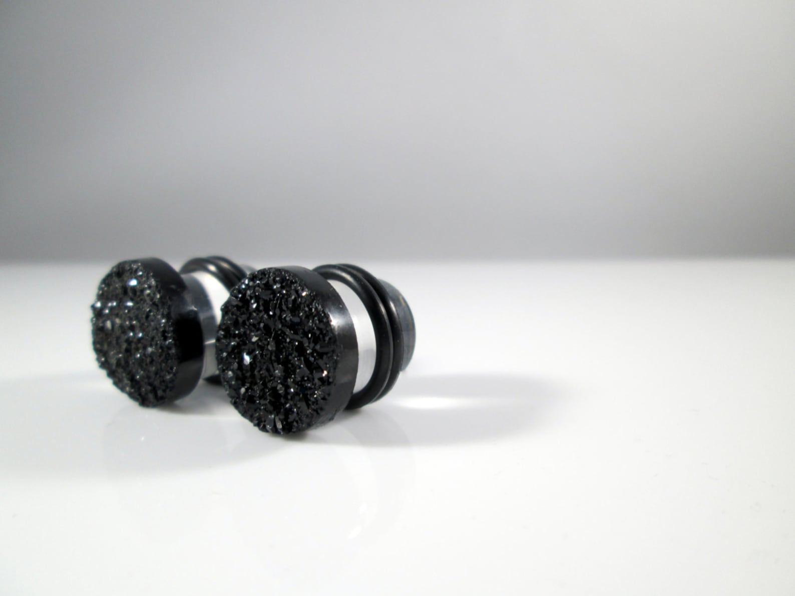 Plug Earrings Black Sparkle Faux Druzy Plugs 2g 0g 00g | Etsy