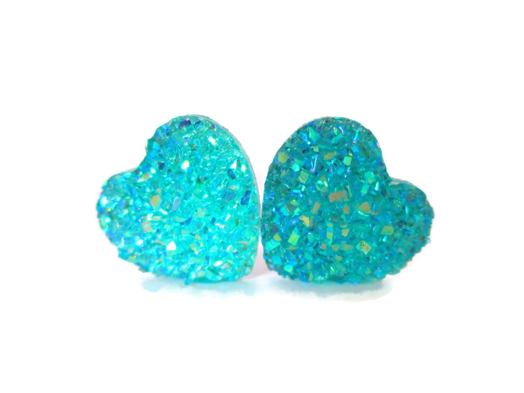 Clearance - Plugs - Sparkle Turquoise Druzy Heart 2g, 0g, 00g - Etsy
