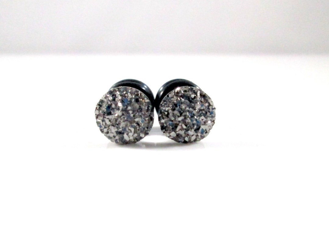 Plugs - Dark Grey Faux Druzy Sparkle Plugs - 4g, 2g, and 0g - Etsy