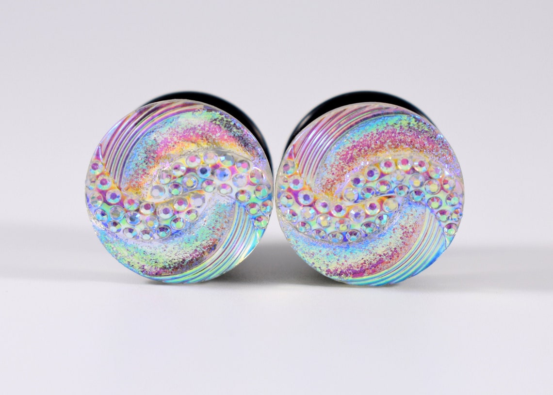 Plugs Clear AB Swirl Sparkle 9/16 In 5/8 in and 3/4 In - Etsy