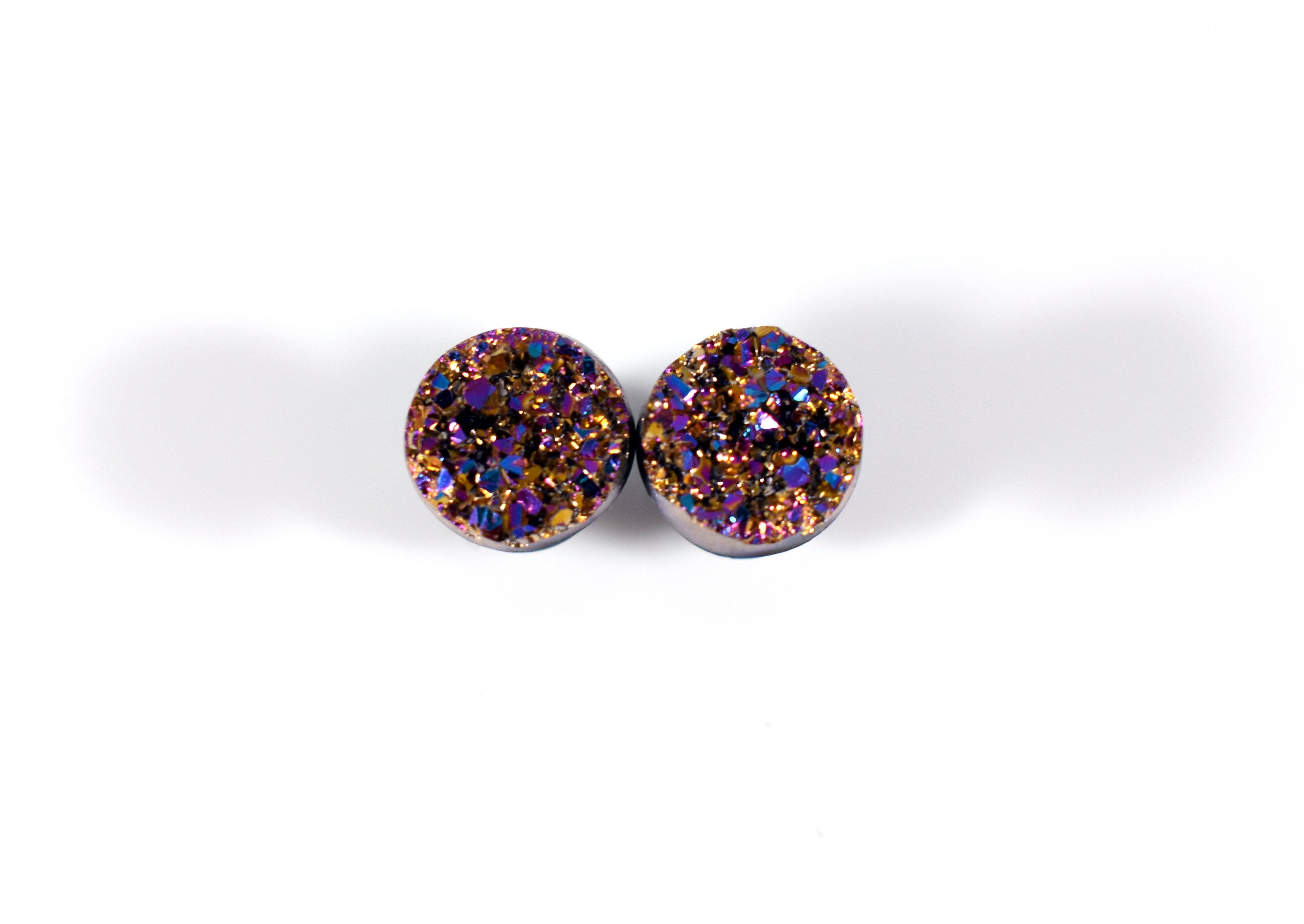 Plug Earrings - Metallic Gold Purple and Blue Sparkle Faux Druzy 4g, 2g ...
