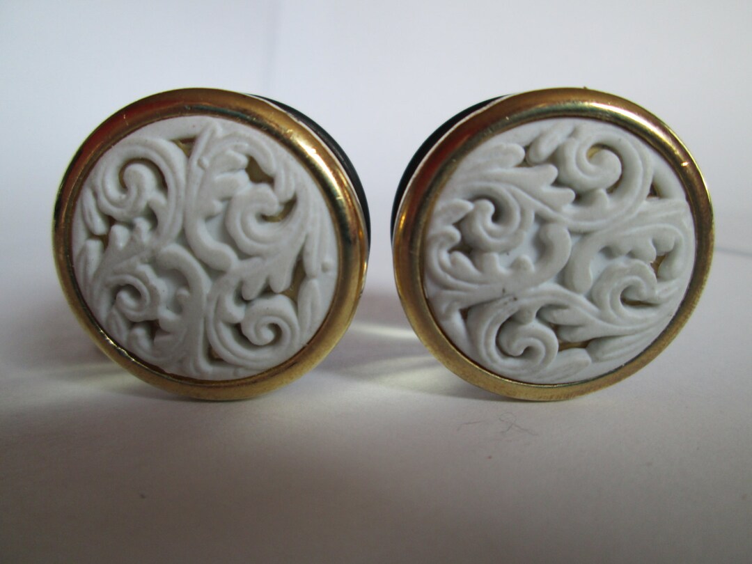 Clearance - Plug Earrings - Gold and White Filigree 3/4 in and 7/8 In ...