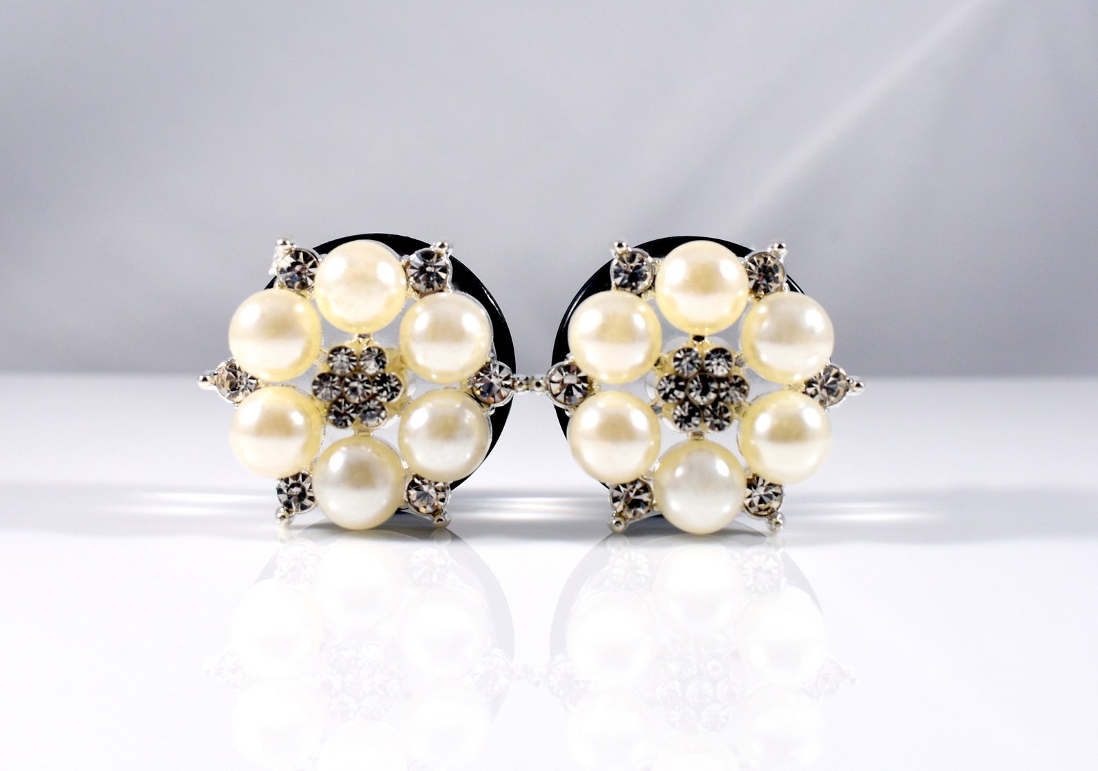 Gauges Plug Earrings Silver Pearl and Rhinestone Classy - Etsy