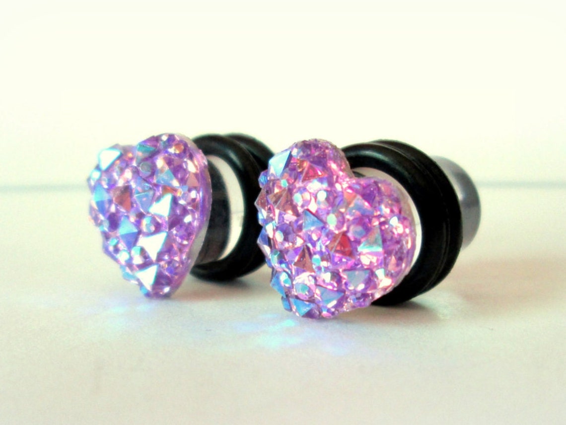 Plugs Plug Earrings Pretty Purple Geometric Sparkle Heart - Etsy
