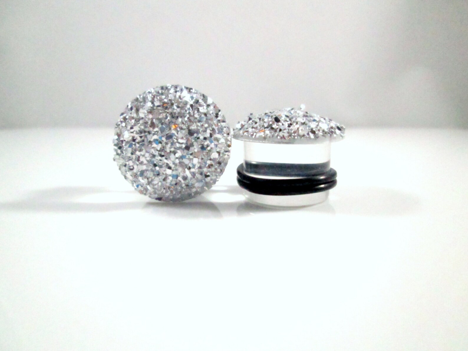 Gauges Plug Earrings Silver Large Sparkle Faux Druzy Plugs | Etsy