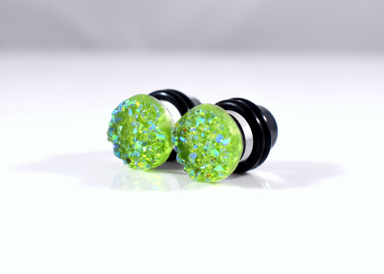Plug Earrings Light Spring Green AB Finish Faux Druzy - Etsy