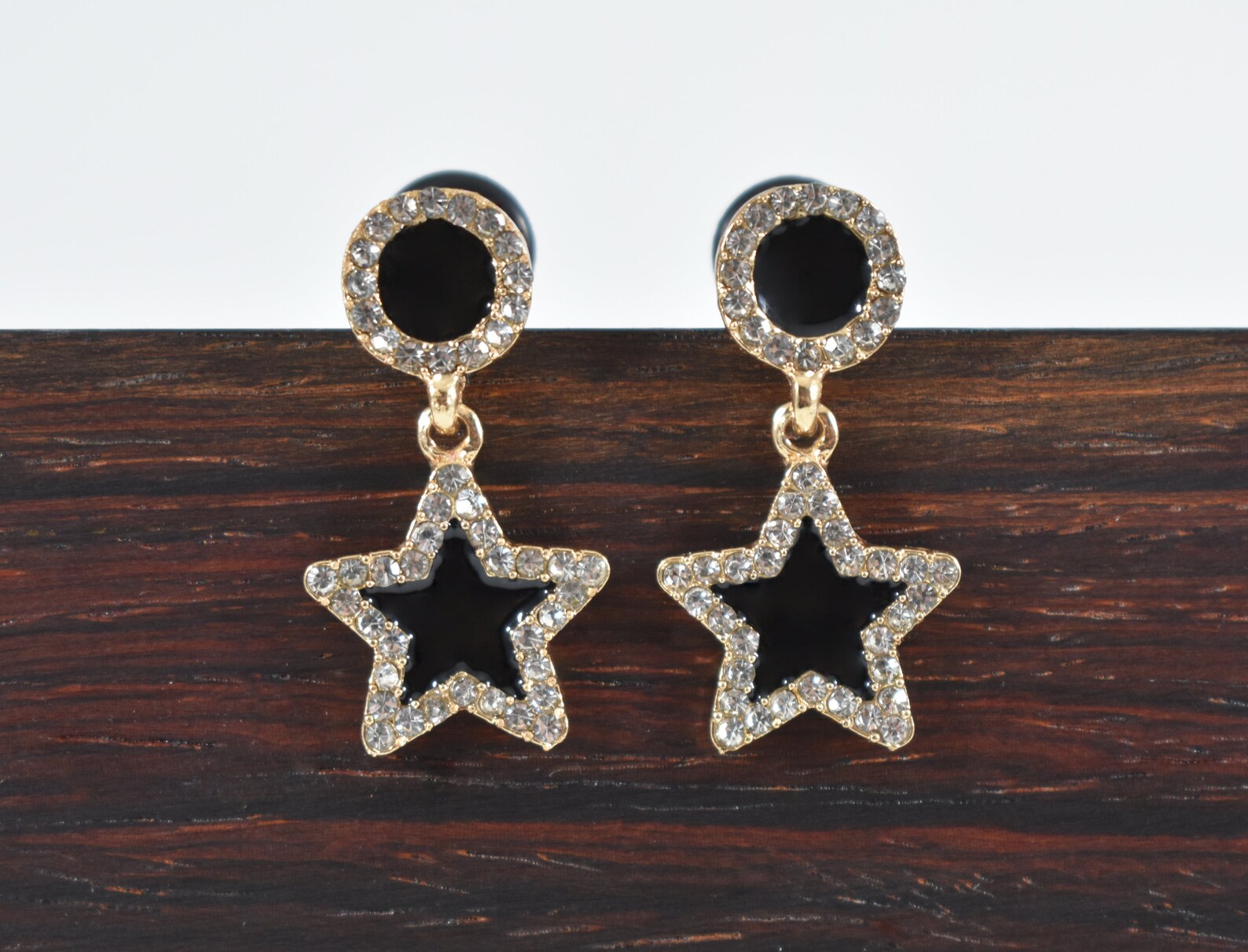 Gauges 4g or 2g Gold and Black Stars With Rhinestones | Etsy