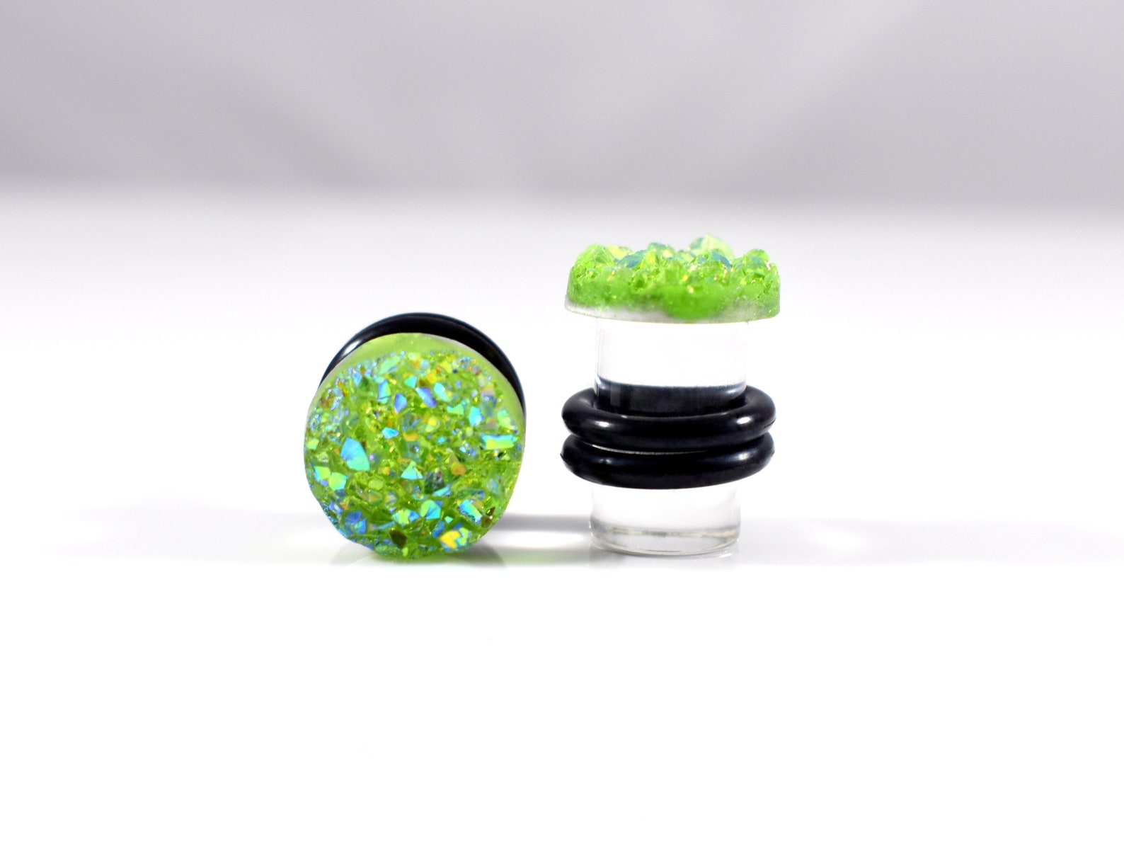 Plug Earrings Light Spring Green AB Finish Faux Druzy - Etsy