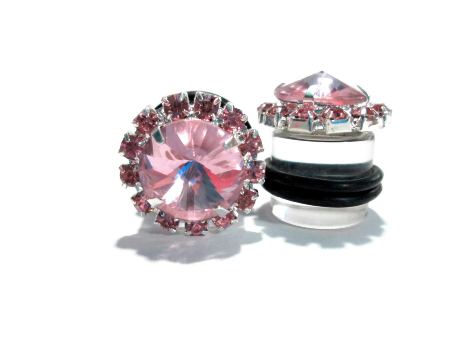 Plug Earrings - Pink Sparkle Rhinestone 7/16 In, 1/2 In, and 9/16 In ...