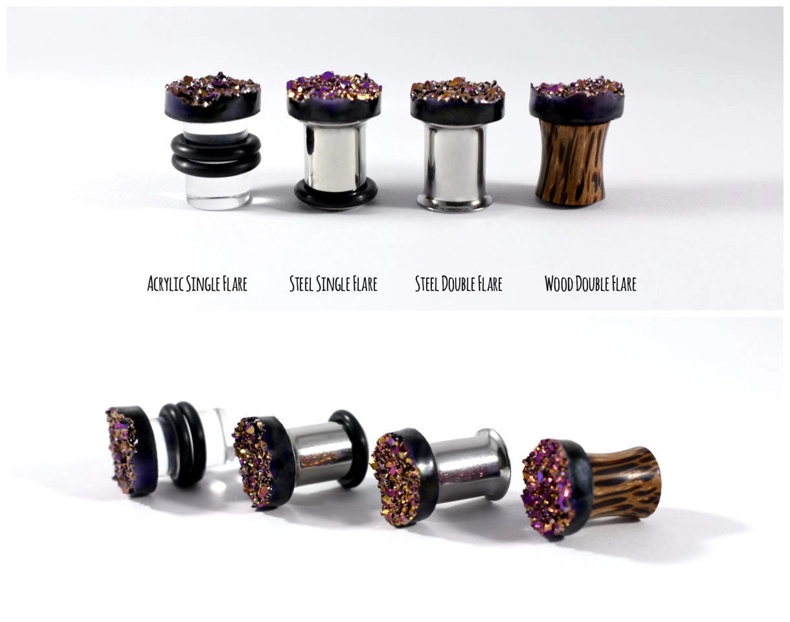 Plug Earrings White AB Finish Round Pyramid Plugs 4g 2g | Etsy