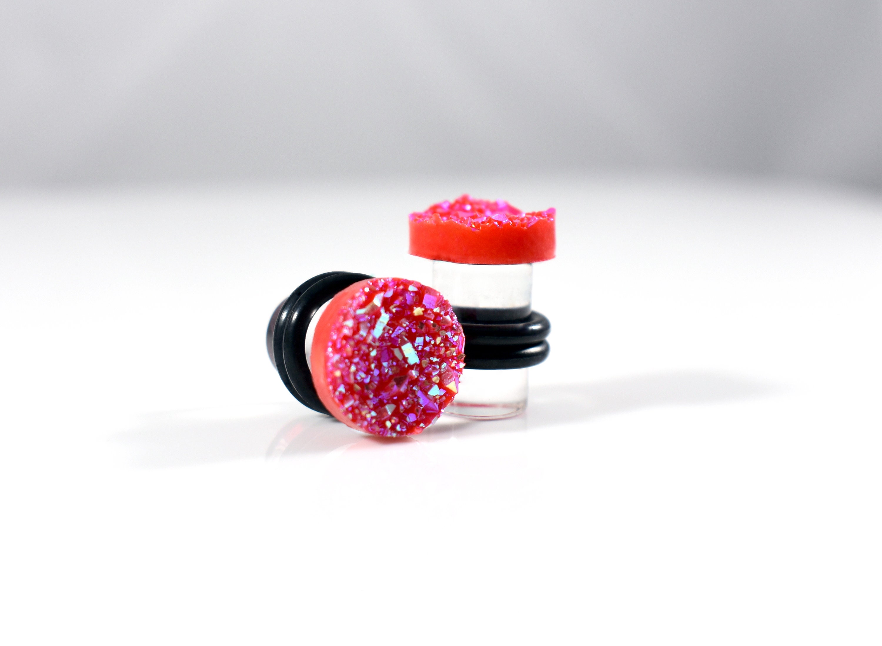 Plug Earrings Light Red Sparkle Faux Druzy Plugs 2g 0g | Etsy