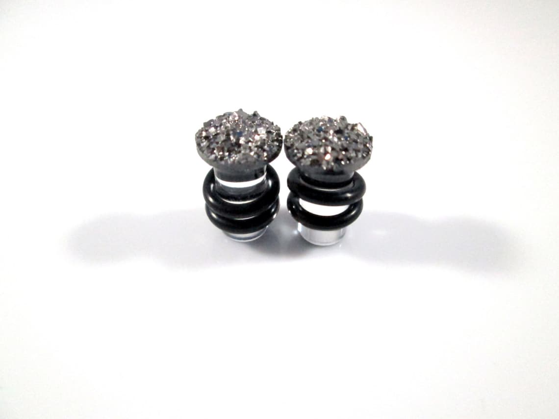 Plugs - Dark Grey Faux Druzy Sparkle Plugs - 4g, 2g, and 0g - Etsy