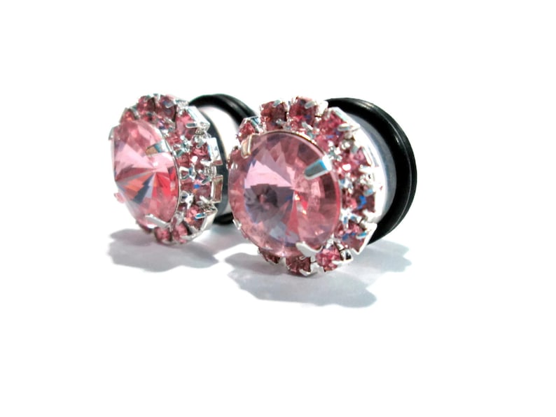 Plug Earrings - Pink Sparkle Rhinestone 7/16 In, 1/2 In, and 9/16 In ...