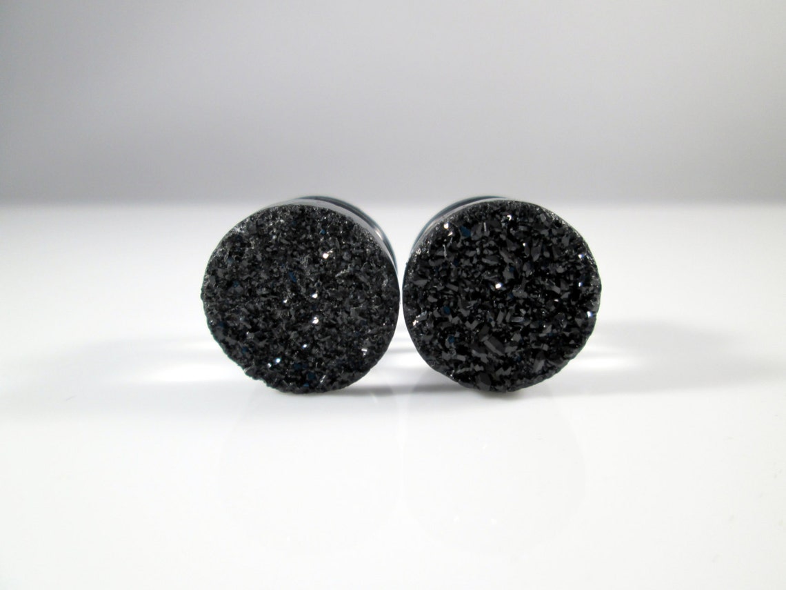 Plug Earrings Black Sparkle Faux Druzy Plugs 2g 0g 00g | Etsy