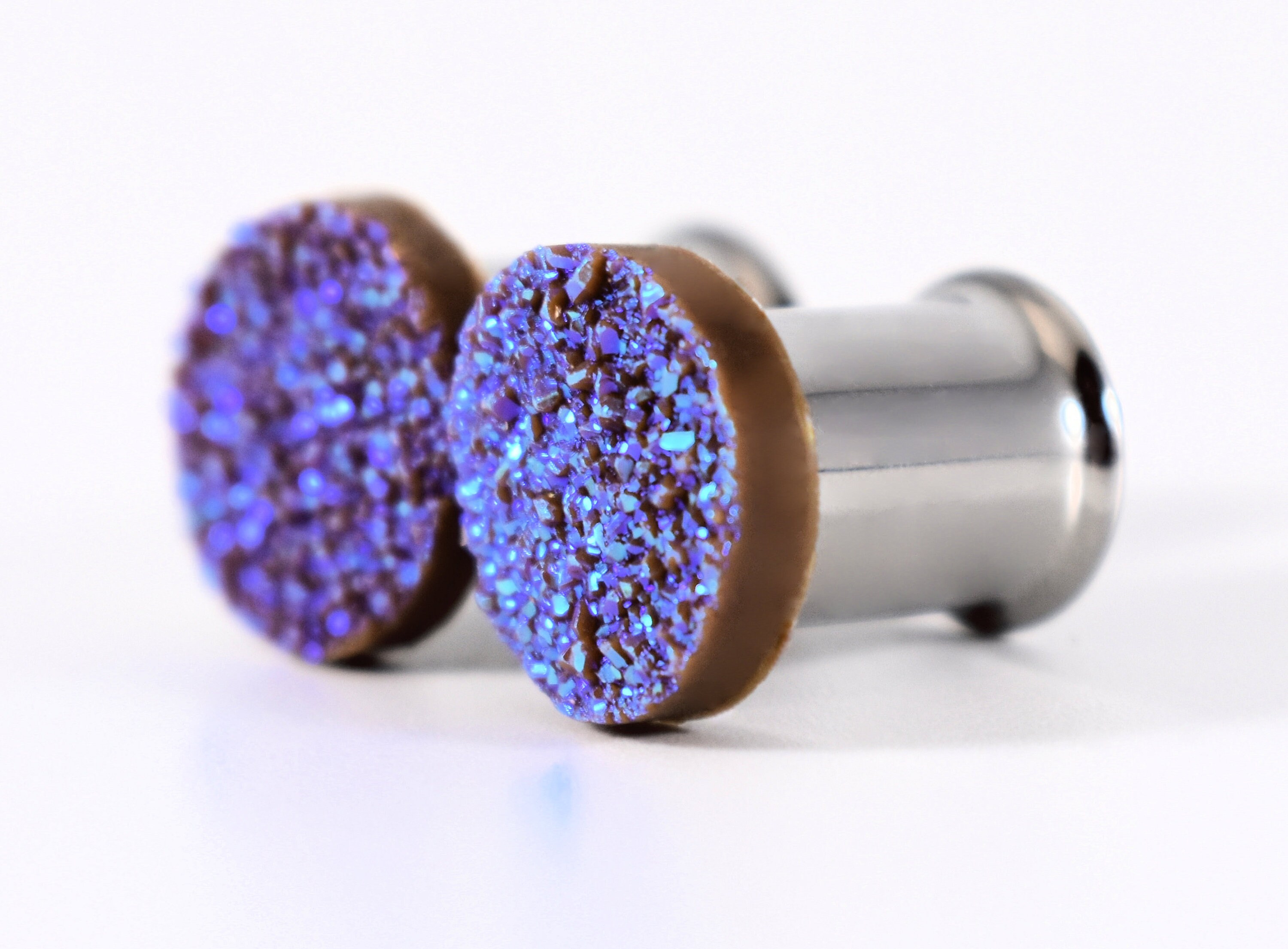 Plug Earrings Purple Brown Titanium Sparkle Faux Druzy Plugs | Etsy
