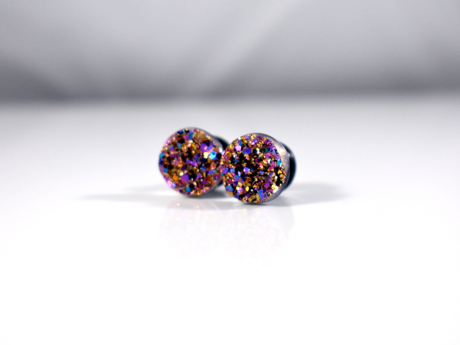 Plug Earrings - Metallic Gold Purple and Blue Sparkle Faux Druzy 4g, 2g ...